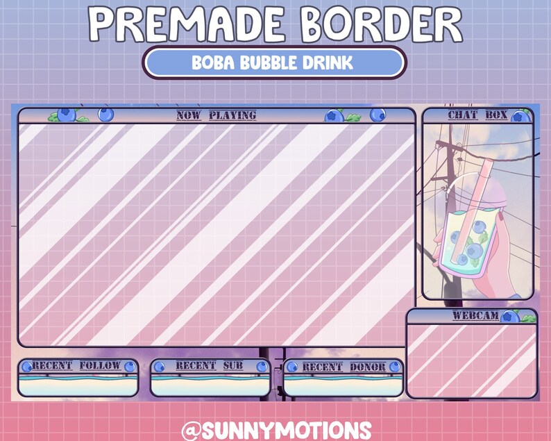 FULL ANIMATED Twitch Stream Package Blueberries Boba Drink / - Etsy