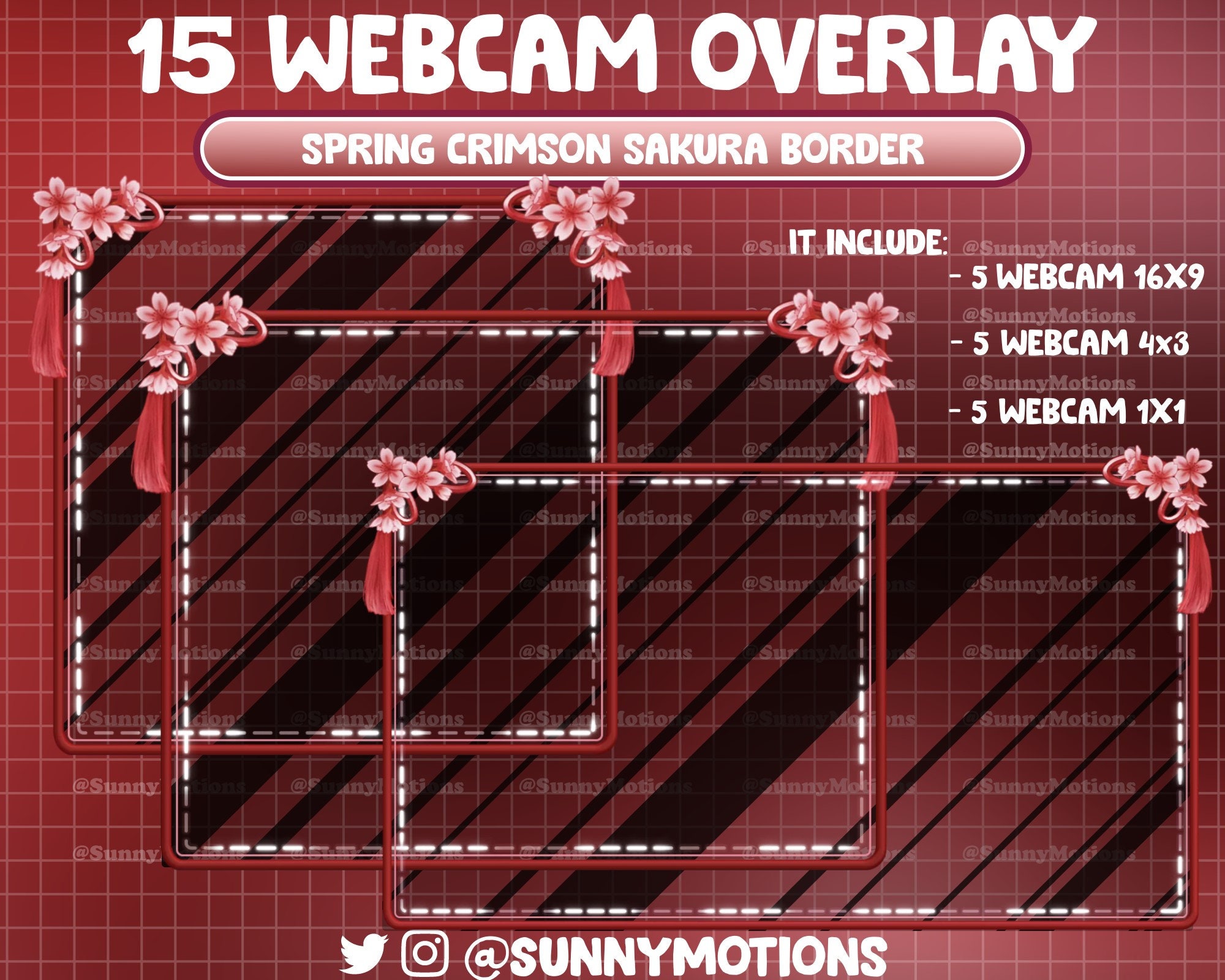 Animated Crimson Spring Cherry Blossom Webcam Overlay, Dark Red Blood ...