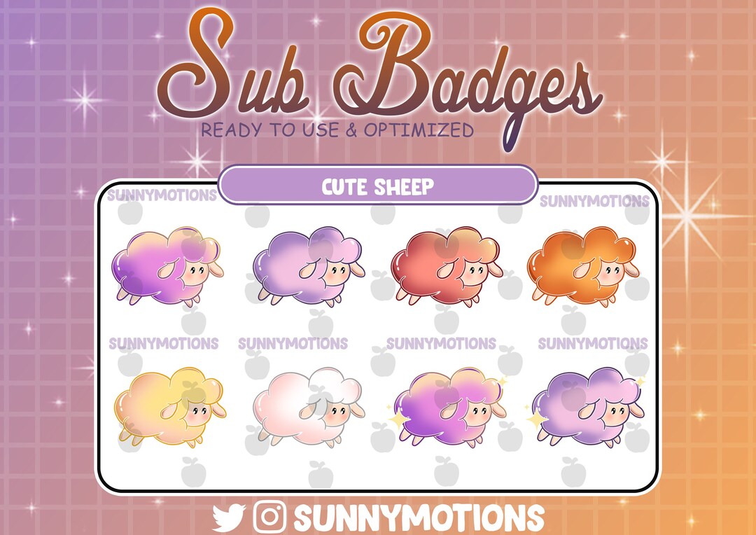 8 Cute Kawaii Sheep Twitch Sub Bit Badges, Sparkles Star Subscriber Sub ...