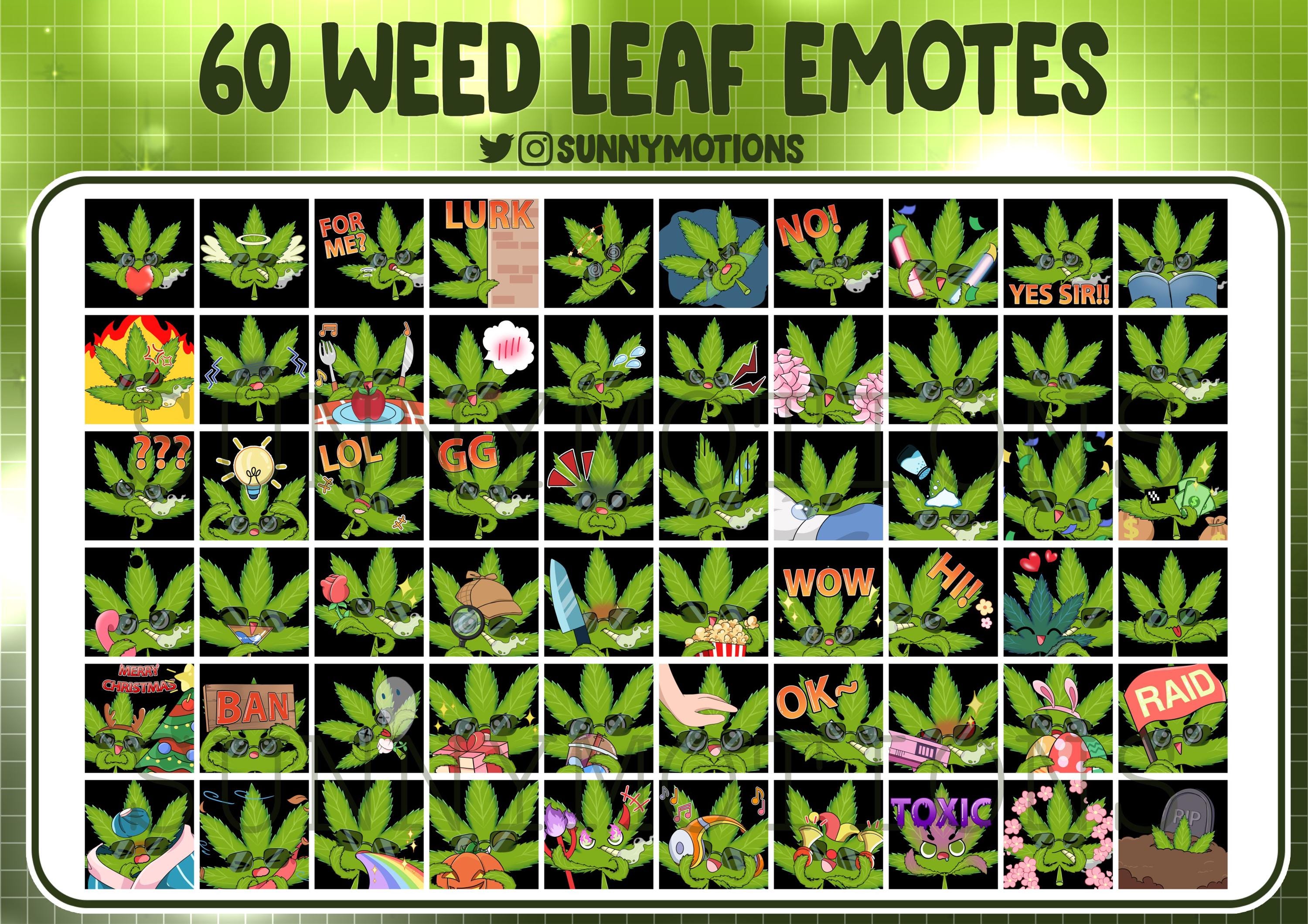 Cute Green Weed Leaf Twitch Emotes, Discord, Streamer, Kawai Marijuana ...