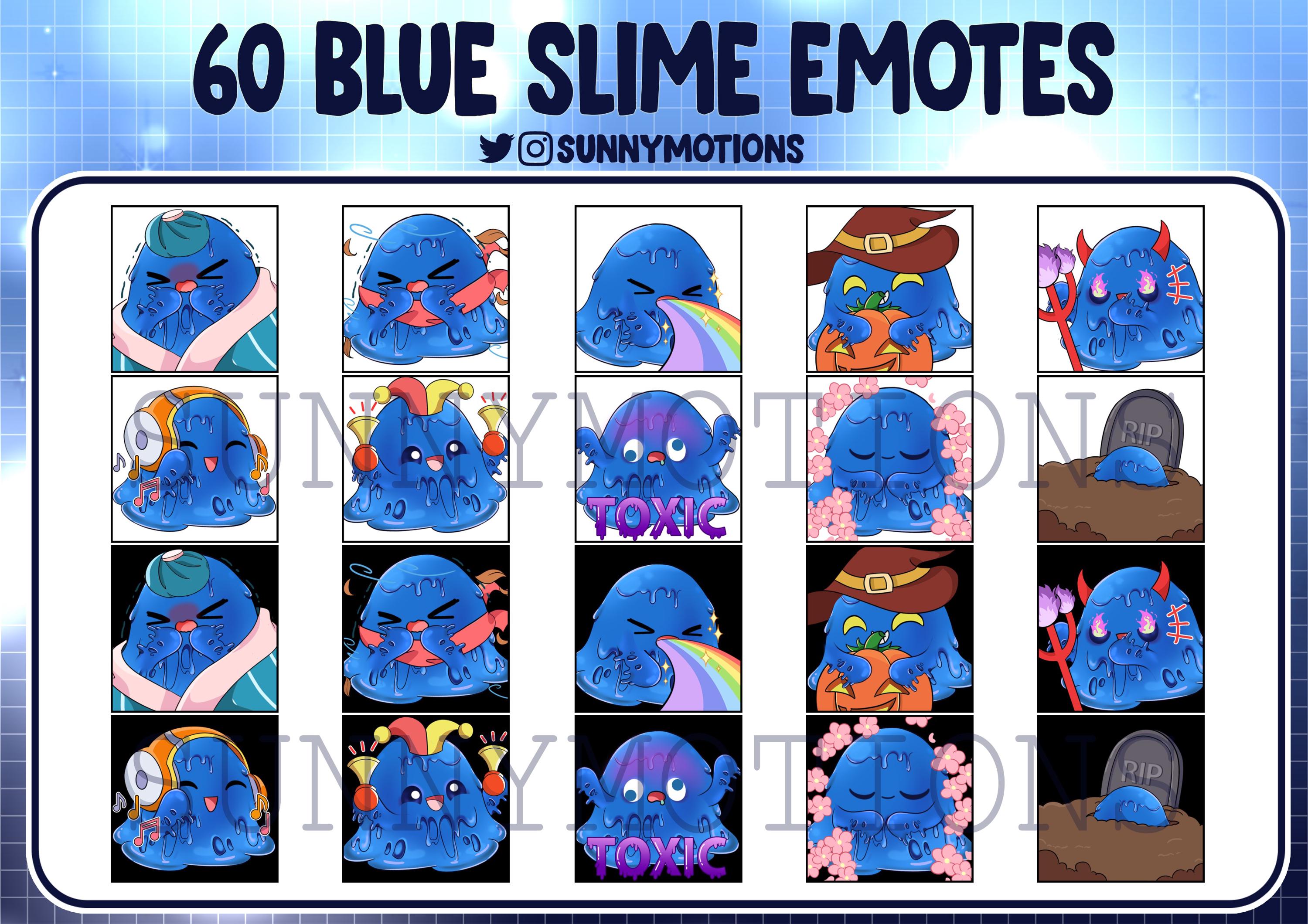 60 Blue Slime Twitch Emotes Bundle, Discord, Kick, Horror Toxic Poison ...