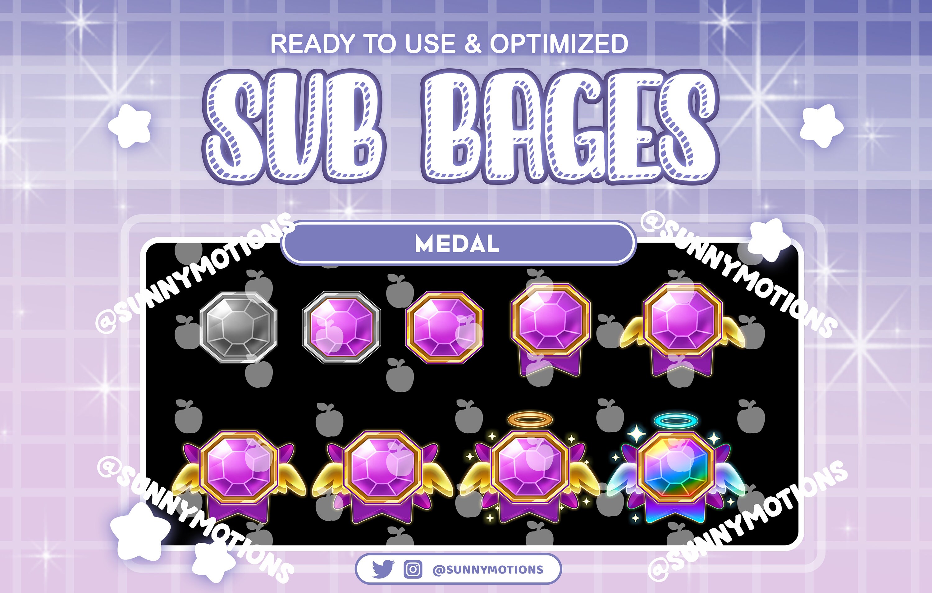 8x Cool Pink Diamond Medal Twitch Sub Bit Badges, Medallion Streamer ...