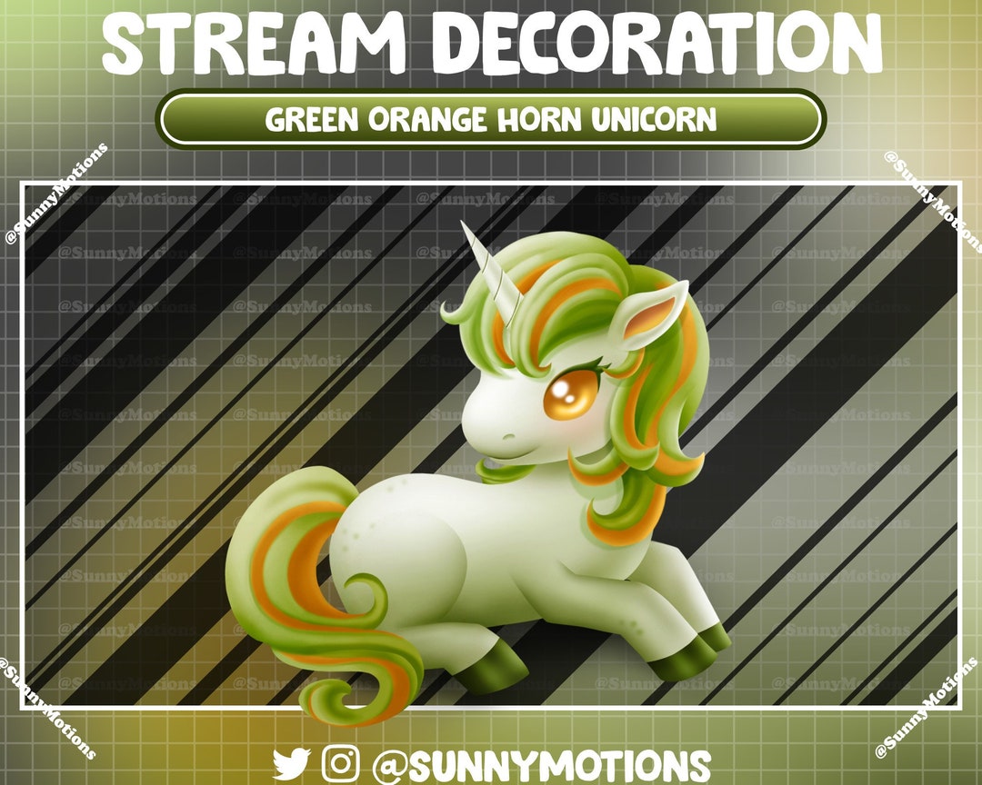 Animated Stream Decoration: Cute Aesthetic Green Orange Horn Unicorn ...