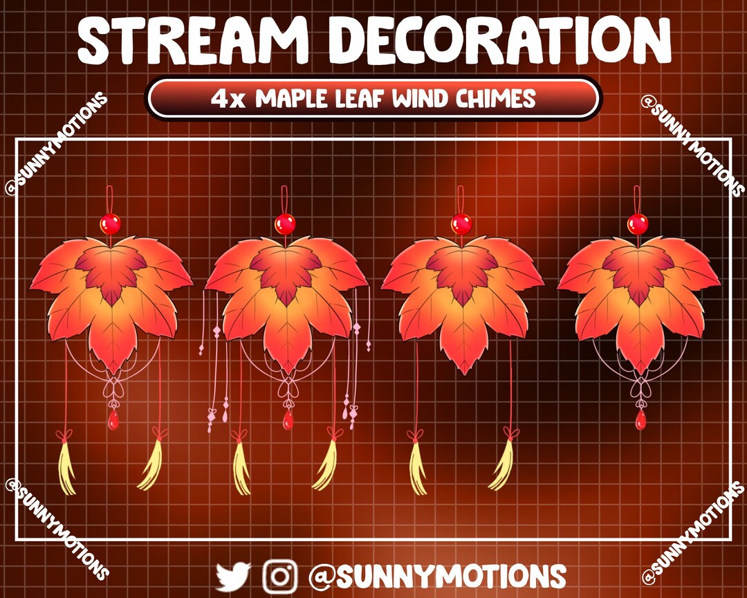 4 Animated Stream Decoration: Cozy Maple Leaf Wind Chime, Autumn Leaves ...