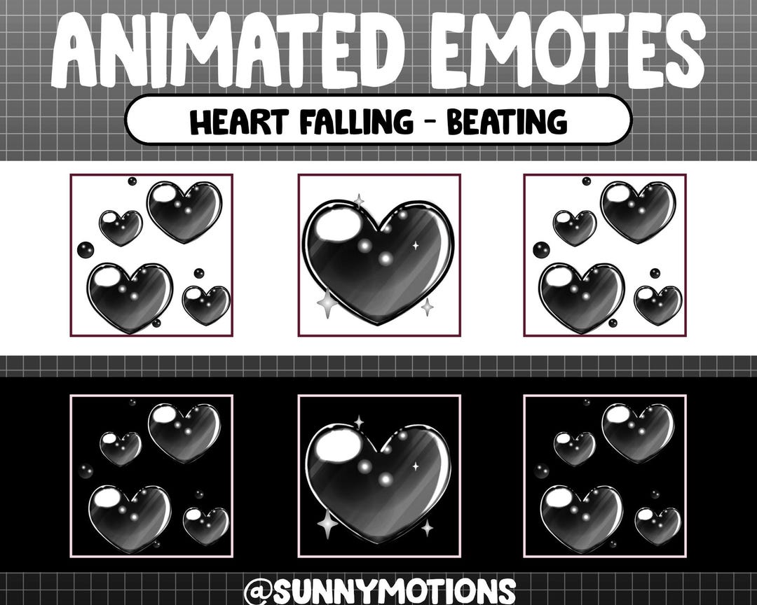 3 Animated Twitch Emotes: Pastel Black White Flying Hearts, Falling ...