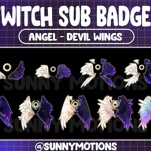 Cool White Angel Purple Devil Wings Twitch Sub Bit Badges / Fairy ...