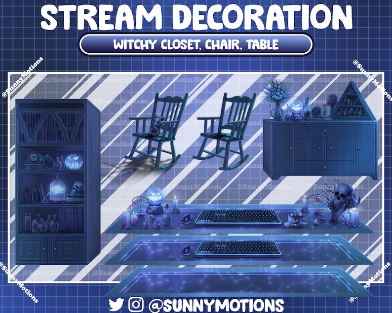 7 Animated Stream Decoration: Blue Wood Closet, Galaxy Light Witchy ...