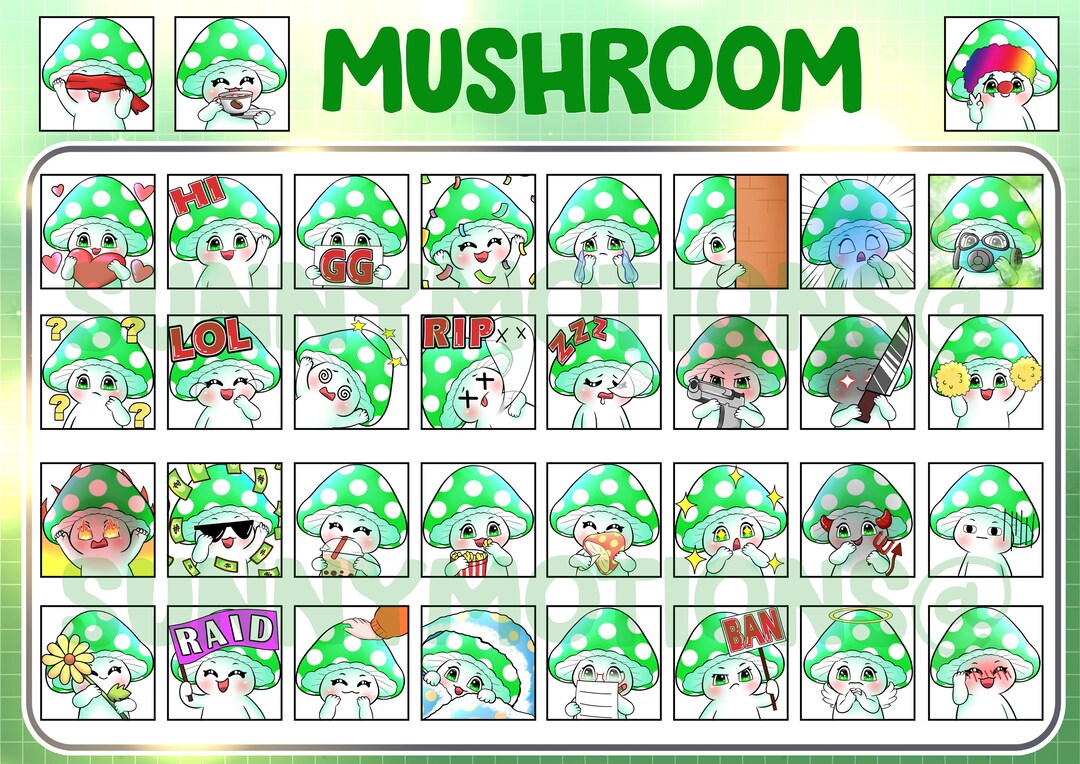 35 Cute Chibi Green Mushroom Twitch Discord Mixer Youtube Emotes ...