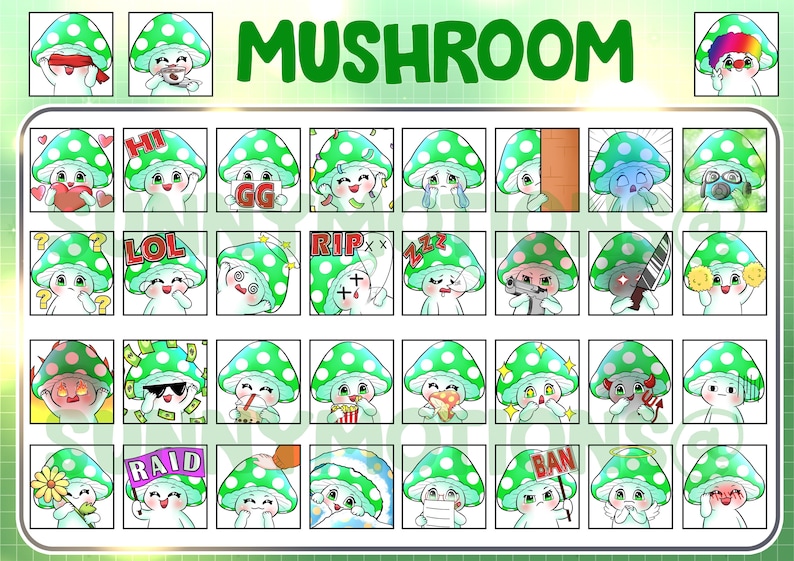 35 Cute Chibi Green Mushroom Twitch Discord Mixer Youtube - Etsy