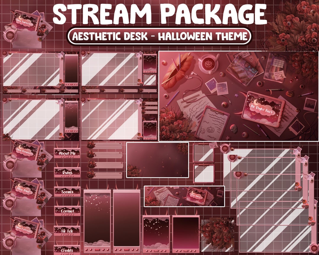 Animated Twitch Stream Package Overlay / Red Lofi Desk Night / Cozy ...