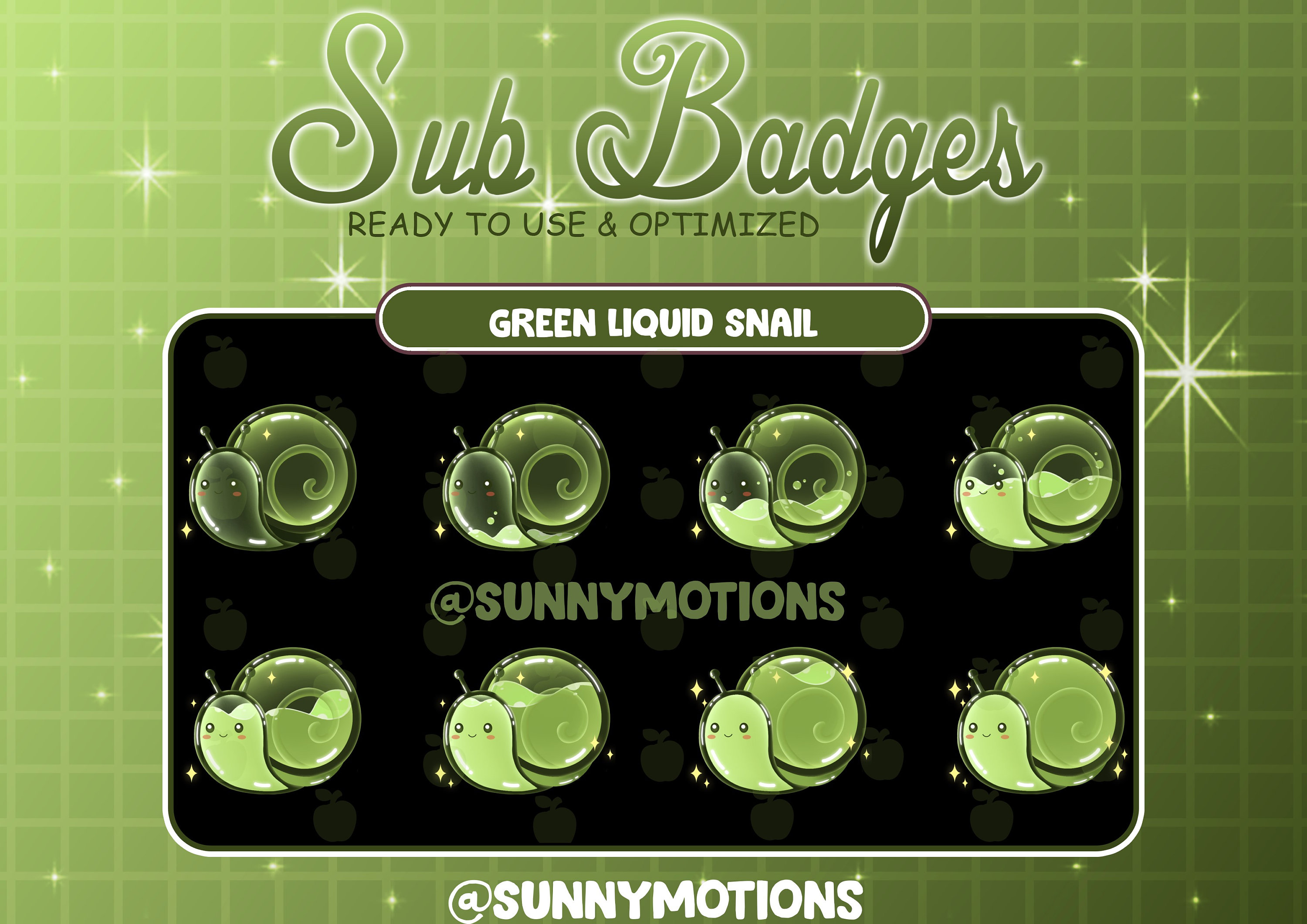 8x Kawaii Macha Tea Green Snail Twitch Loyalty Sub Bit Badges / Cute ...