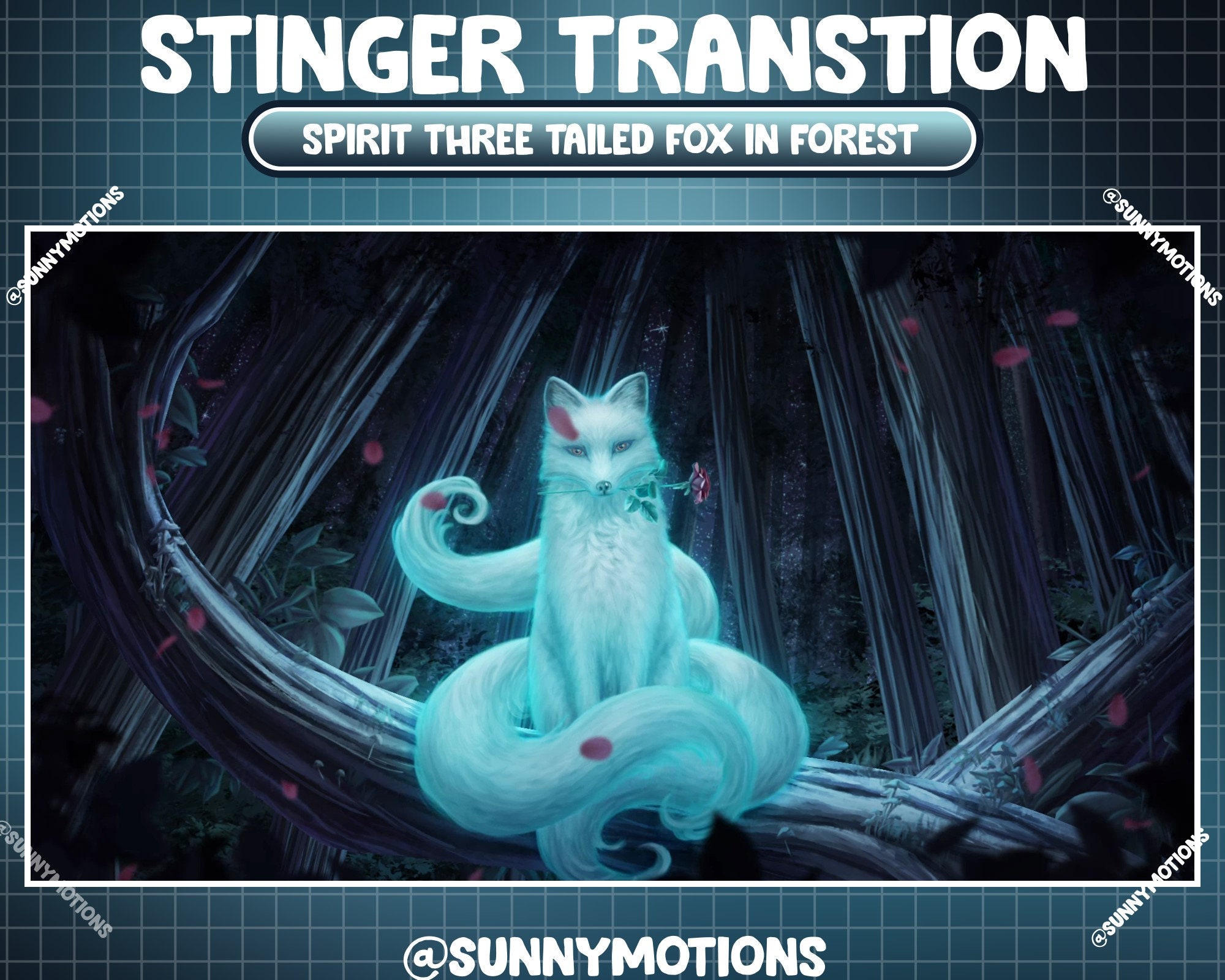 Animated Stream Stinger Transition: Spirit Three Tailed Fox Hold A Rose ...