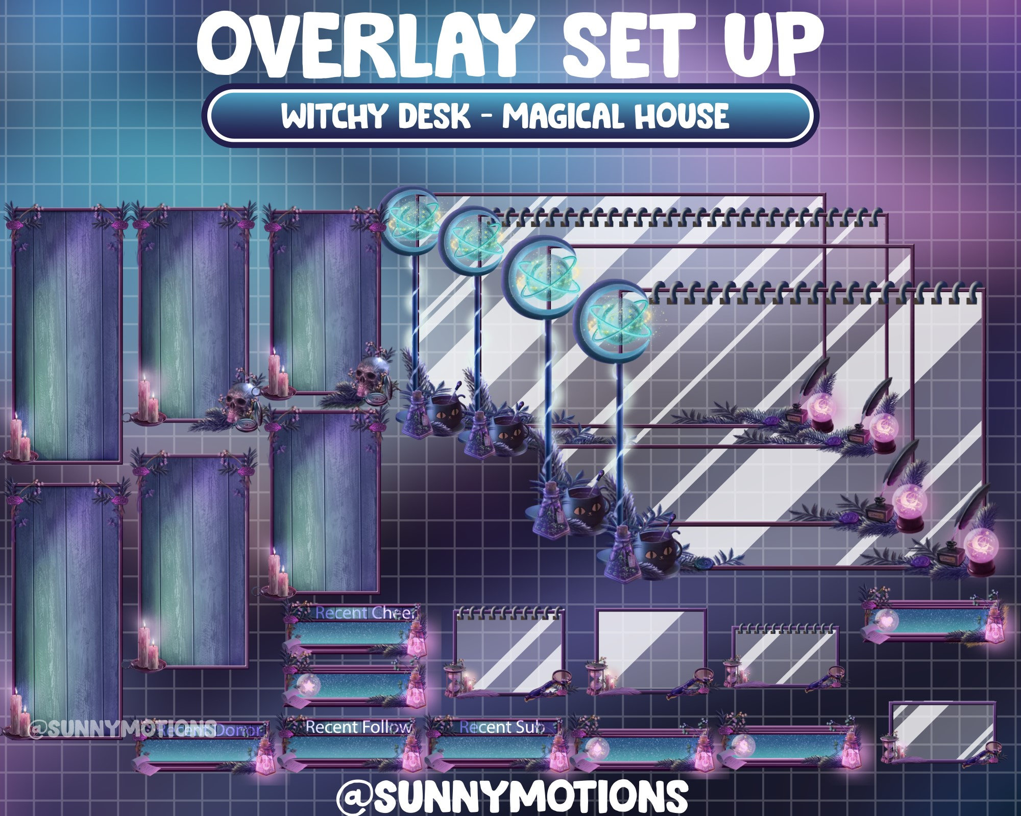 Animated Twitch Stream Package Overlay: Aesthetic Cozy Teal Pink ...