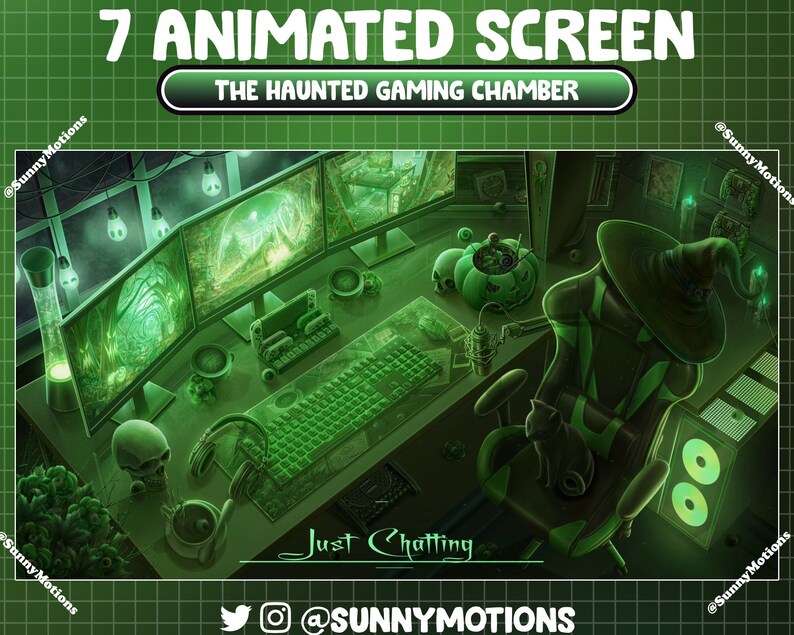 ANIMATED Stream Package: Green Haunted Gaming Room Console Set Up ...