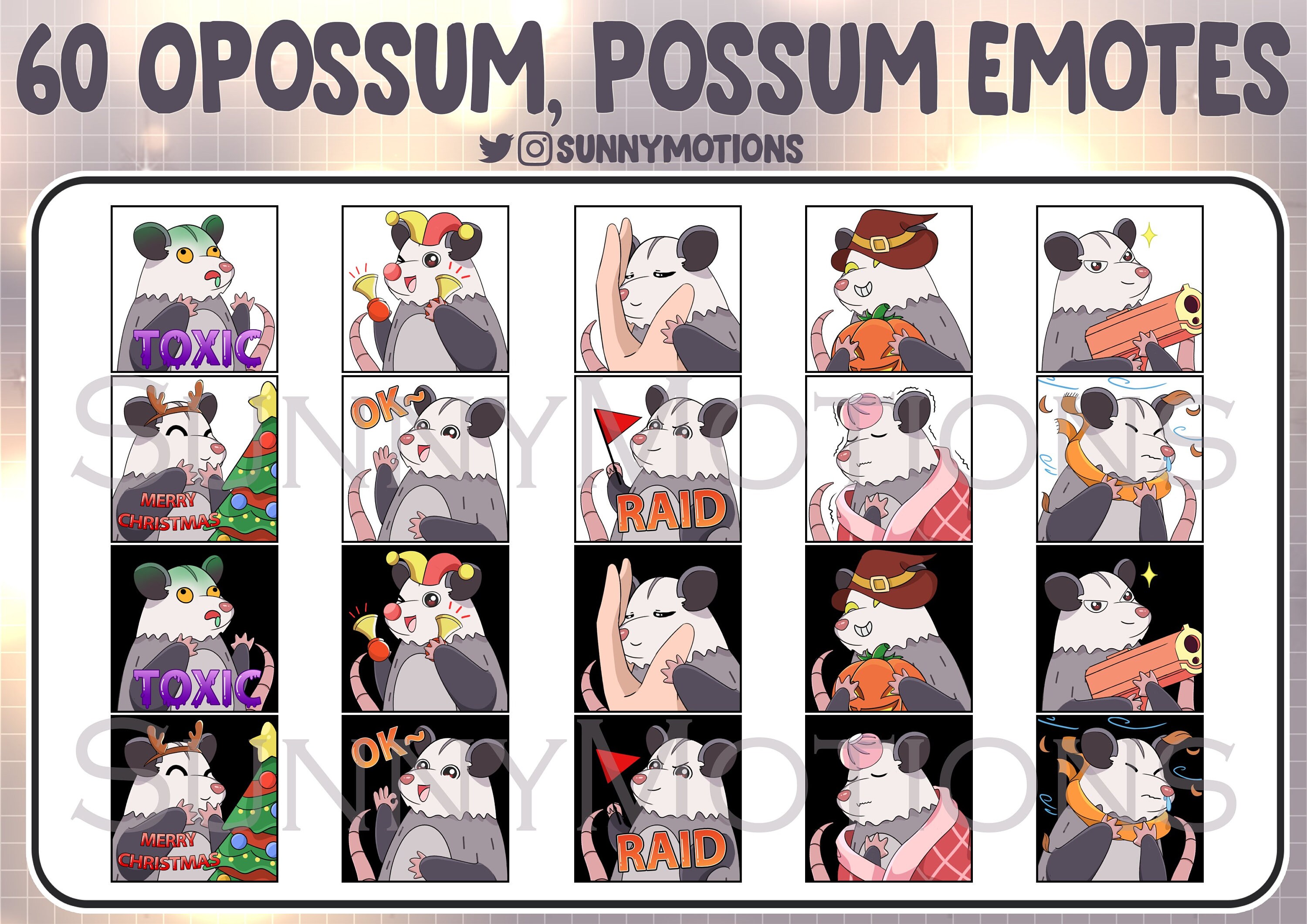 60x Cute Chibi Opossum Twitch Discord Mixer Youtube Emotes, Kawai ...