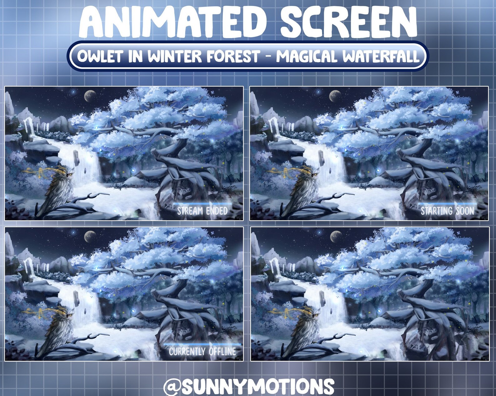 ANIMATED Twitch Stream Overlay Package / Magical Waterfall / Blue ...