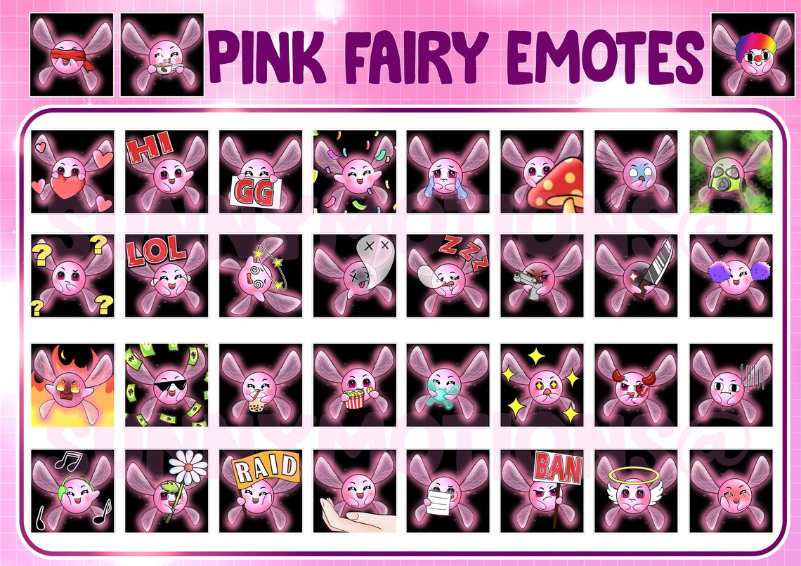 Cute Pink Fairies Twitch Discord Emotes / Kawai Legendary Creature ...