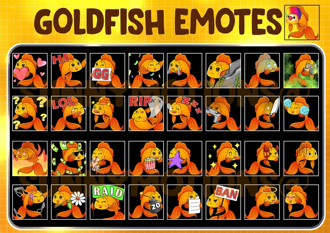 Twitch Discord Emotes Cute Gold Fish / Kawai Chibi Fish Emoji / Sea ...