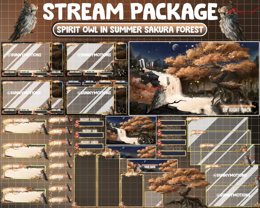 ANIMATED Twitch Stream Overlay Package: Magical Orange Autumn Sakura ...