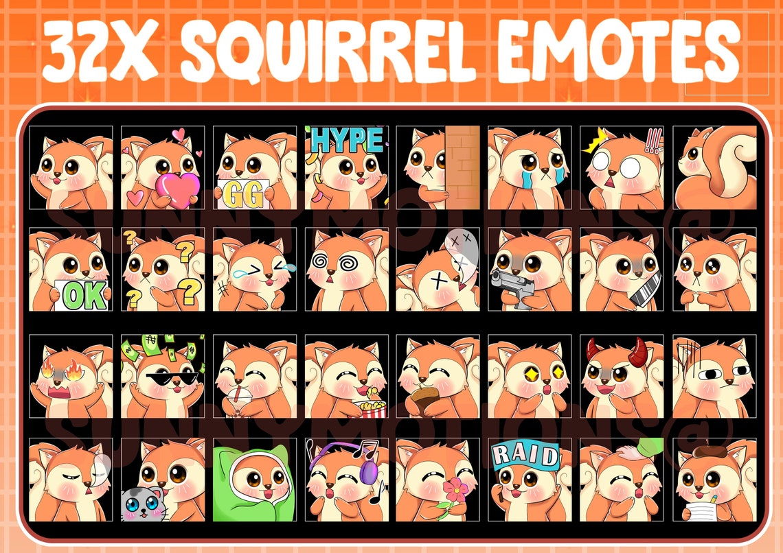 32 Cute Chibi Kawaii Squirrel Twitch Discord Emotes / Kawai | Etsy