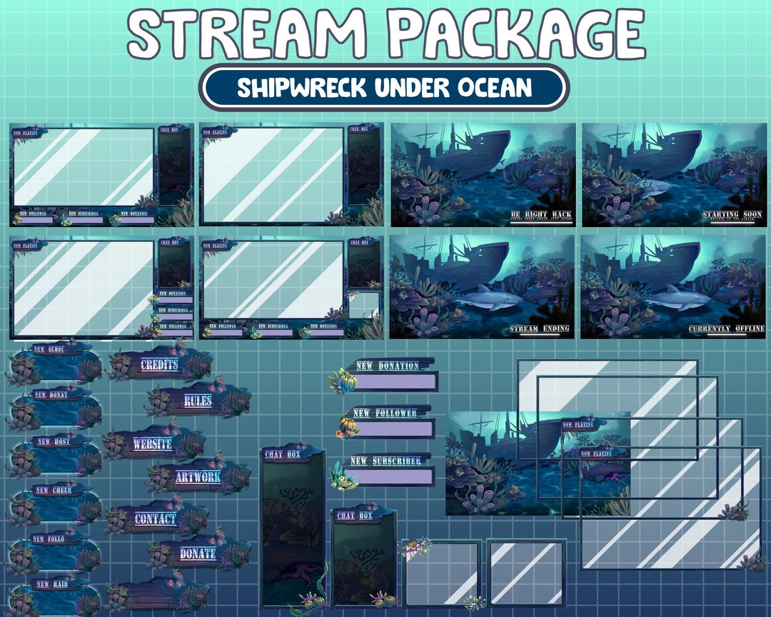 FULL ANIMATED Twitch Stream Package / Under Ocean Art With Shark and ...