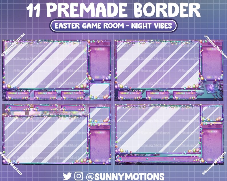 ANIMATED Twitch Overlay Stream Package: Pink Blue Easter's Day Game ...