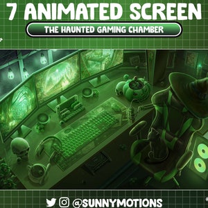 7 Animated Green Haunted Gaming Room Console Set up Twitch Screen ...