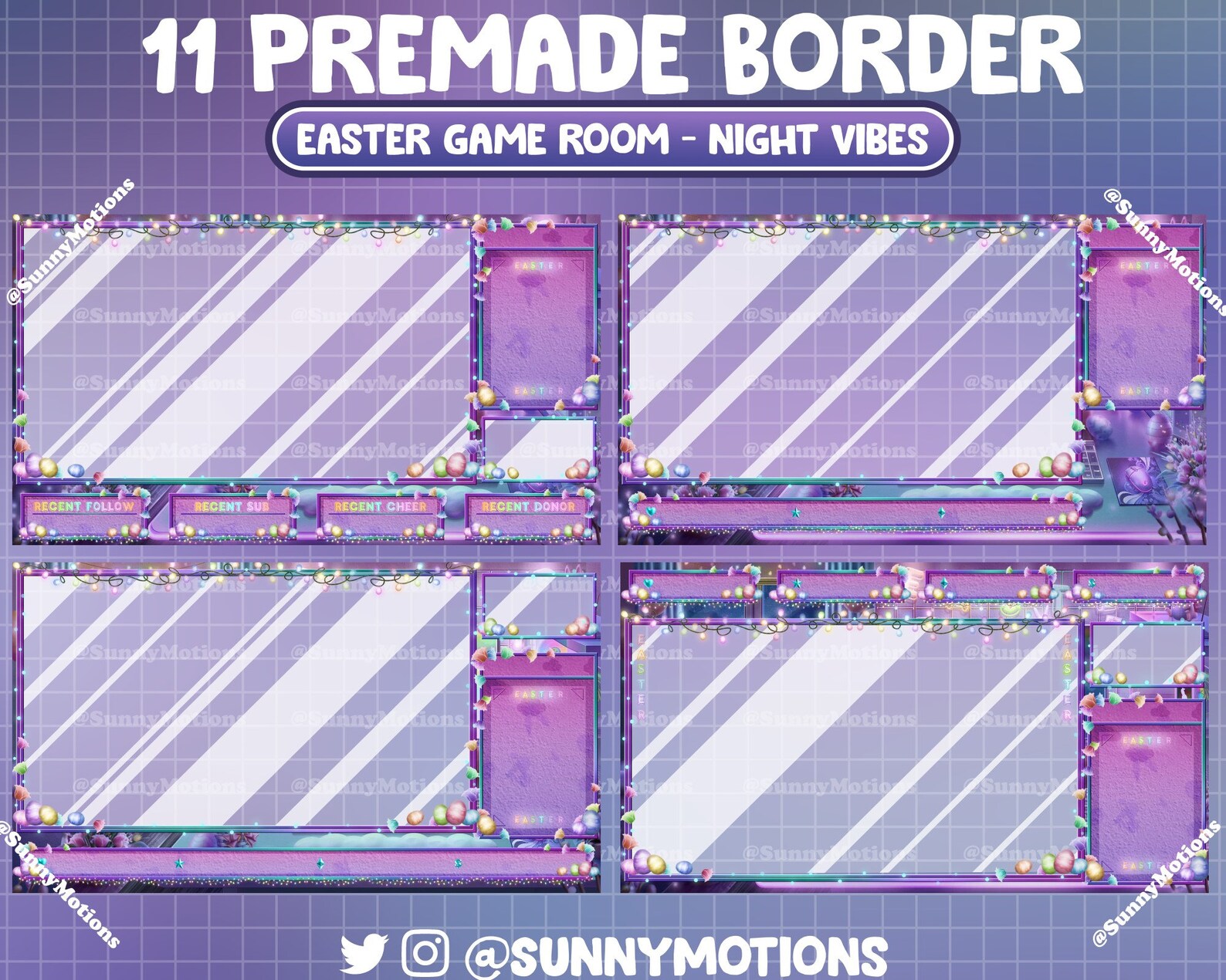 ANIMATED Twitch Overlay Stream Package: Pink Blue Easter's Day Game ...