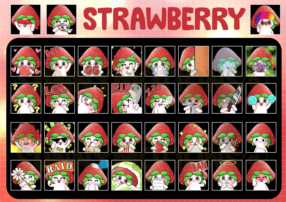 35 Cute Chibi Kawaii Strawberry Twitch Discord Mixer Youtube - Etsy