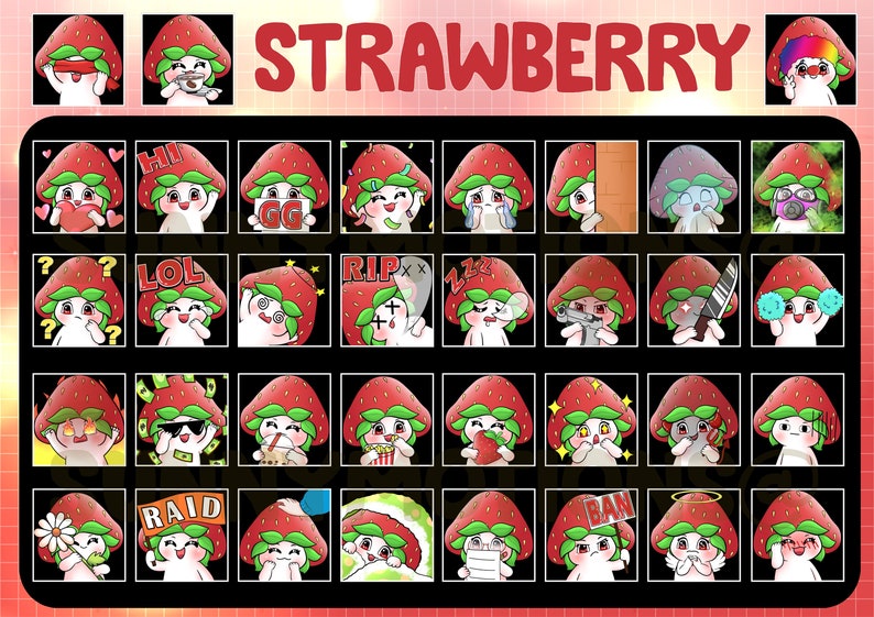 35 Cute Chibi Kawaii Strawberry Twitch Discord Mixer Youtube - Etsy