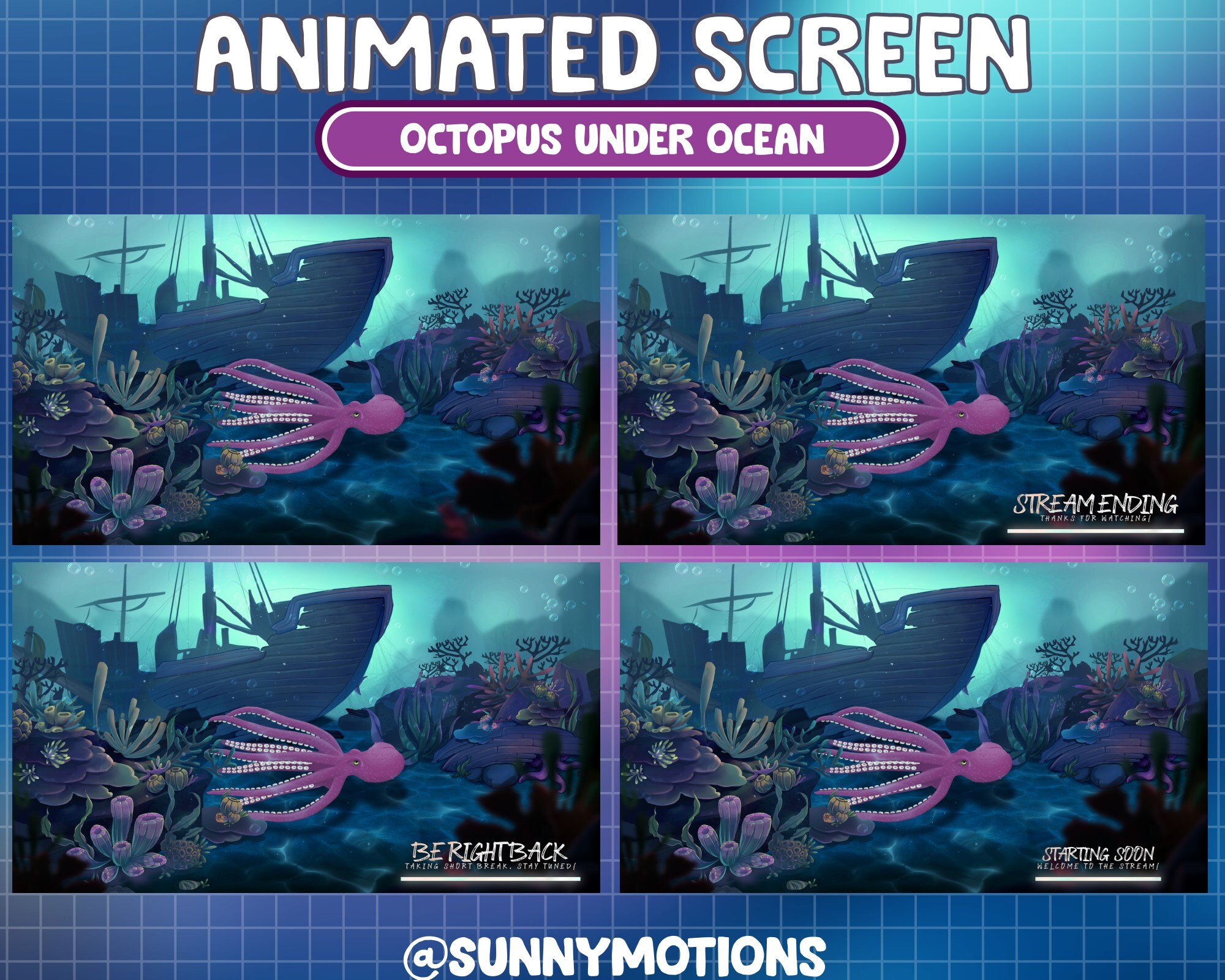 FULL ANIMATED Octopus Twitch Stream Package / Under Ocean Art With ...