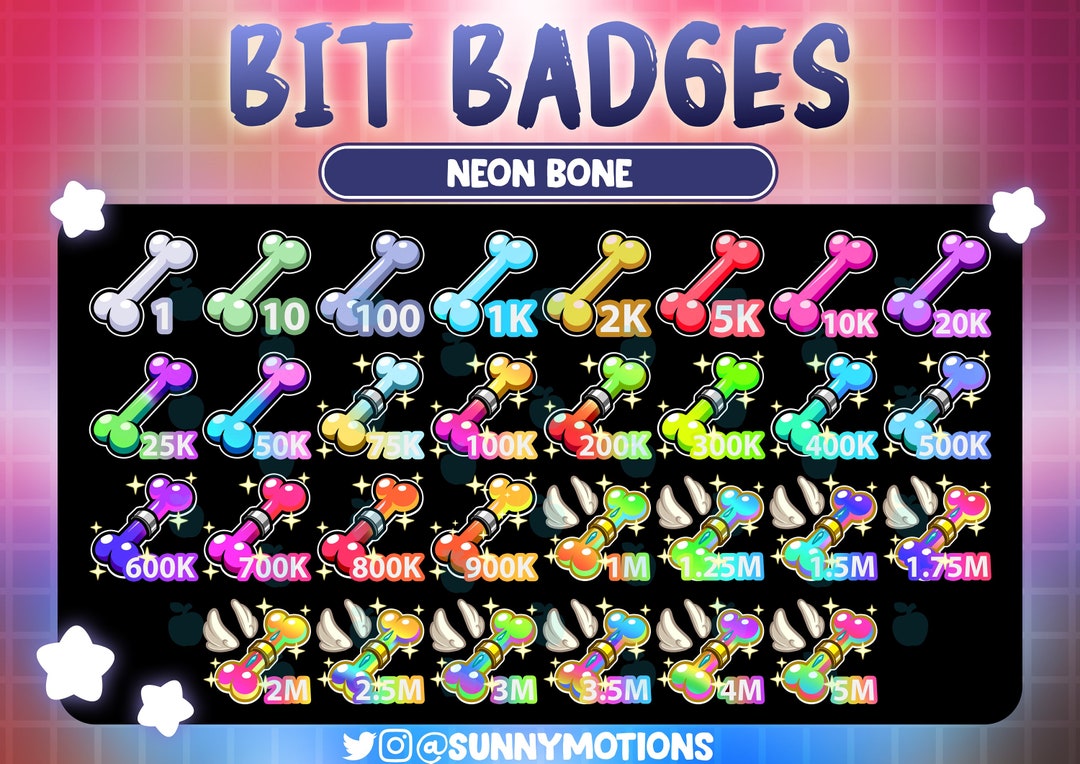 31 Colorful Neon Puppy Bone Coin Number Twitch Bit Badges, Angle Wing ...