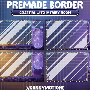 Animated Twitch Stream Package Overlay: Purple Sparkle Fairies Flying in Celestial Room ...