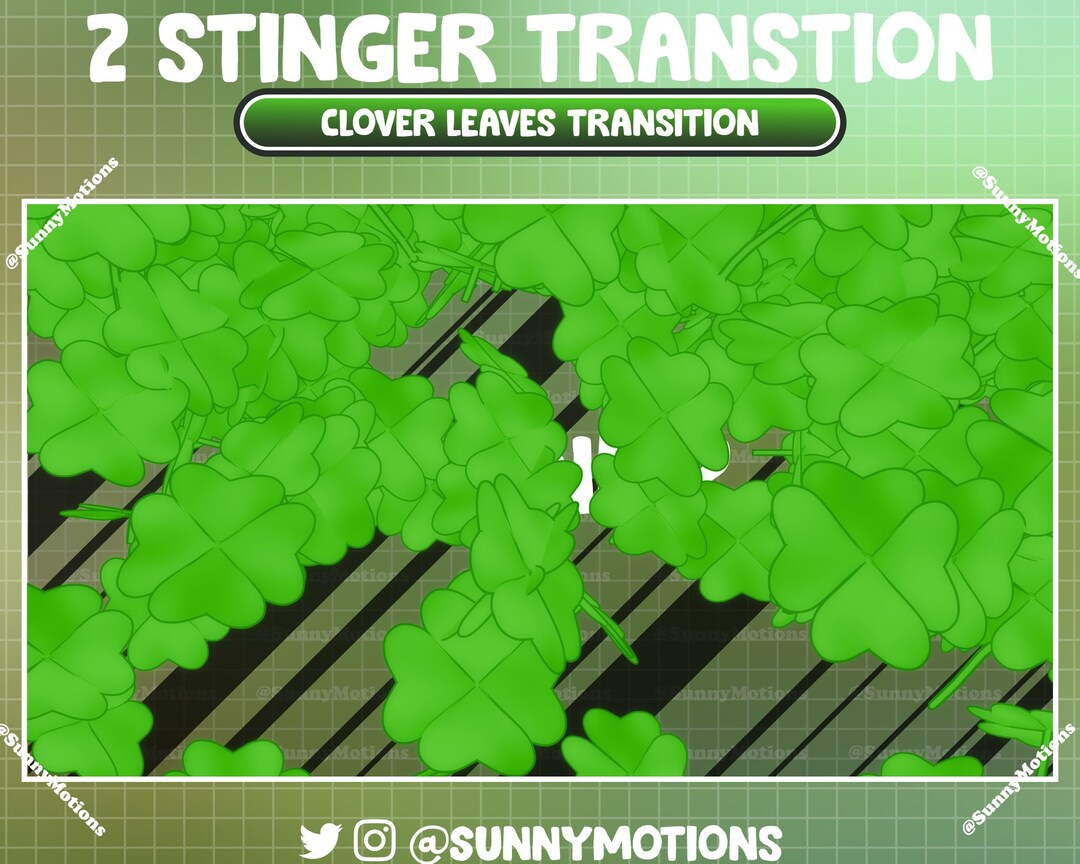 2 Animated Stream Twitch Stinger Transition: Lo-fi Vibe Aesthetic Four Leaf Clover, Lucky Clover ...