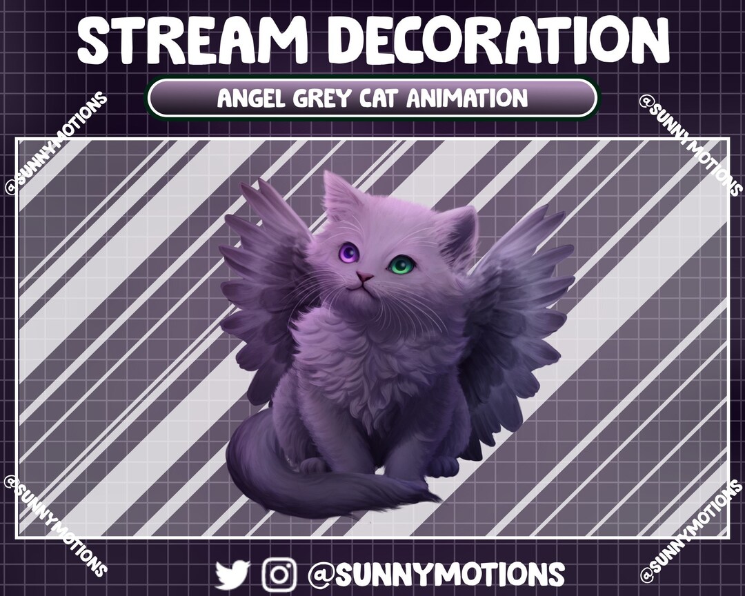 Animated Stream Decoration: Kawaii Cute Gray Purple Kitty, Aesthetic ...