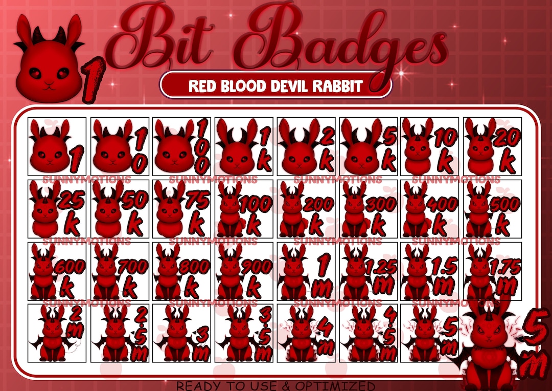 31x Scary Red Blood Rabbit Twitch Bit Badges Set / Devil Wings Money ...