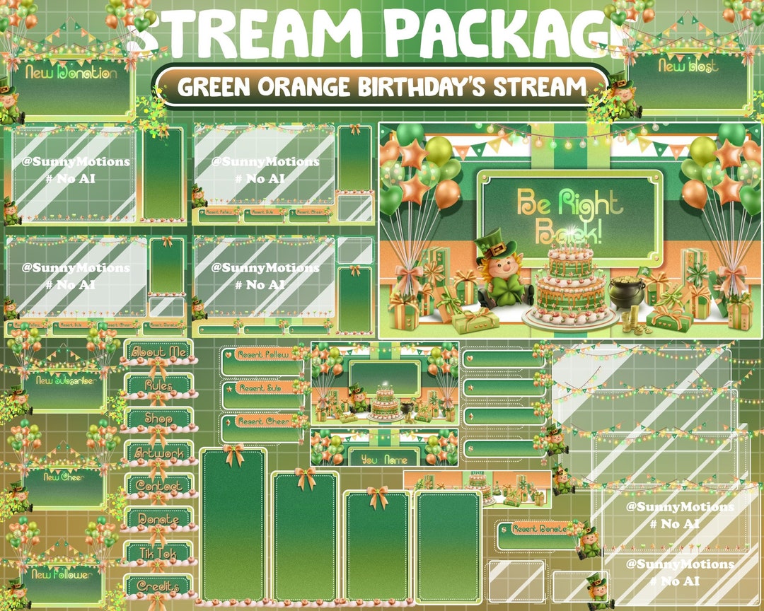 ANIMATED Stream Package: Pastel Green Orange Cozy Stream Lucky Room ...