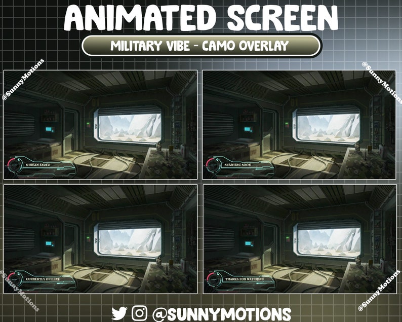 FULL ANIMATED Stream Package: Military Room Vibe, Green Camo Twitch ...