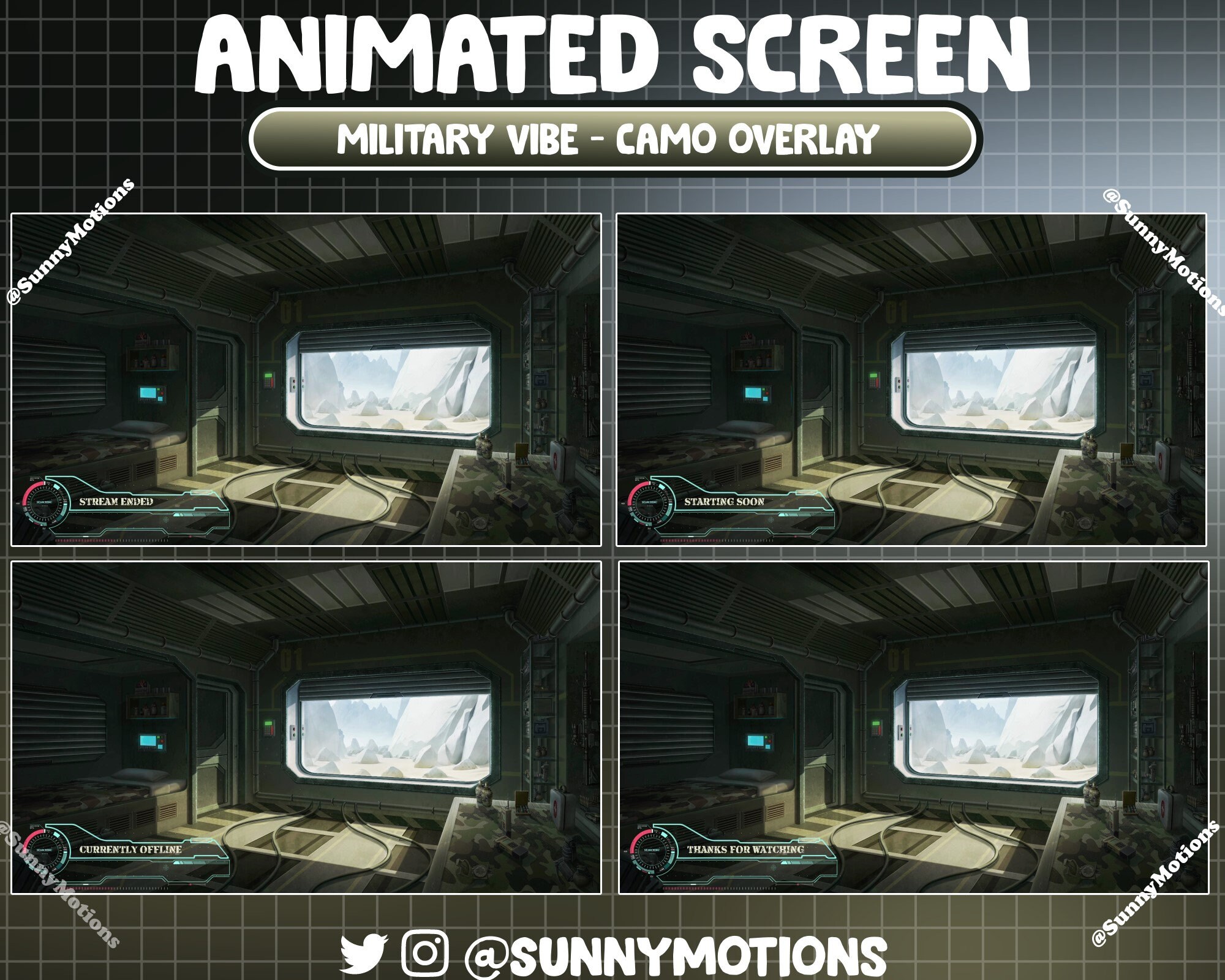 FULL ANIMATED Stream Package: Military Room Vibe, Green Camo Twitch ...