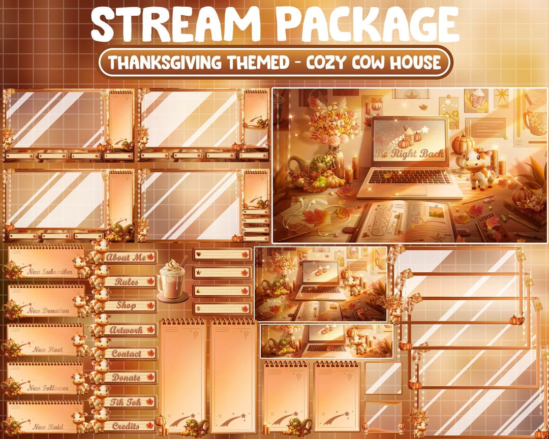Animated Stream Package: Thanksgiving Twitch Overlay, Autumn Cow, Retro ...
