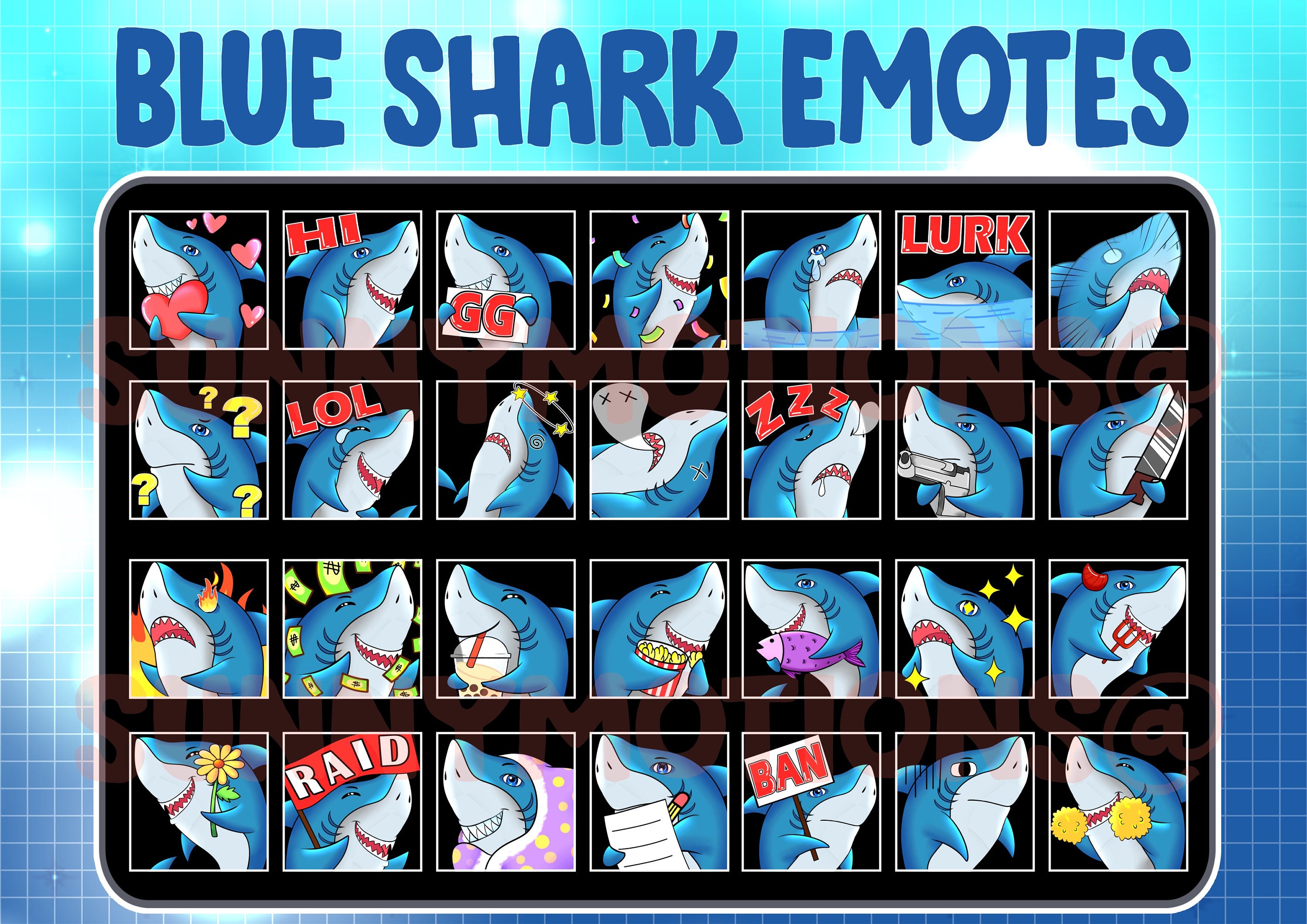28 Twitch Discord Emotes Cute Blue Shark / Kawai Chibi Fish - Etsy UK