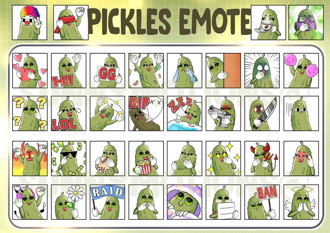 36x Cute Chibi Kawaii Pickles Twitch Discord Mixer Youtube Emotes ...