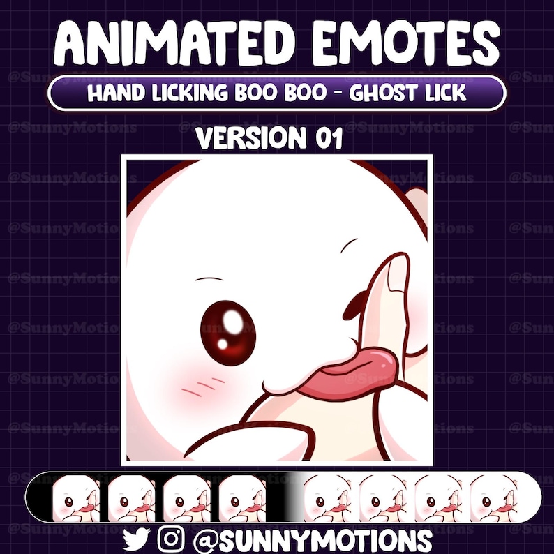 Animated Twitch Emotes: Cute Ghost Lick Hand, Kawaii Chibi Boo Boo ...