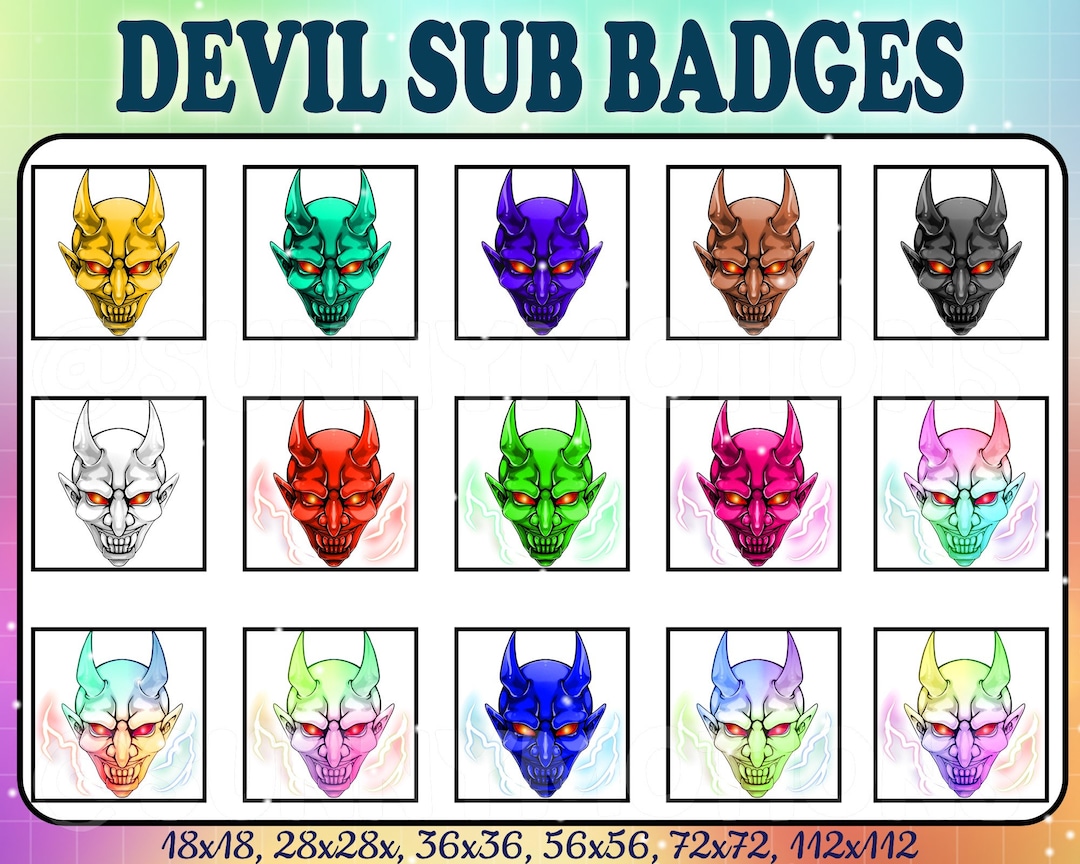 15 Devil Twitch Loyalty Sub Bit Badges / Kawai Rainbow Emoji / Cool ...