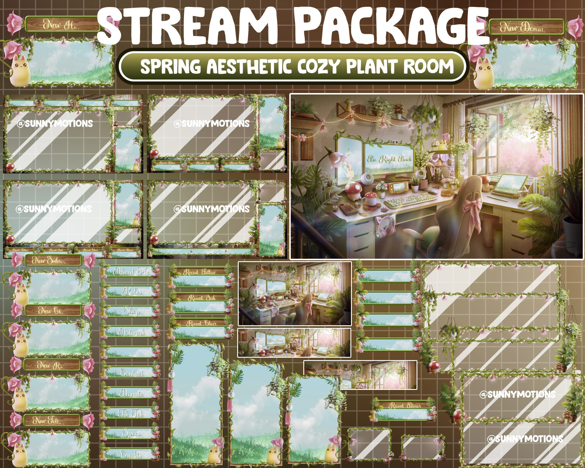 ANIMATED Twitch Overlay Stream Package: Lo-fi Aesthetic Desk in Green ...