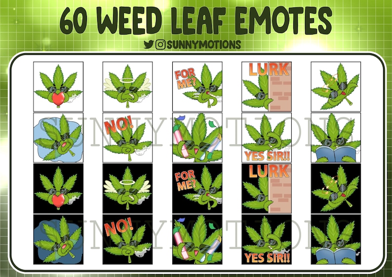 Cute Green Weed Leaf Twitch Emotes, Discord, Streamer, Kawai Marijuana ...