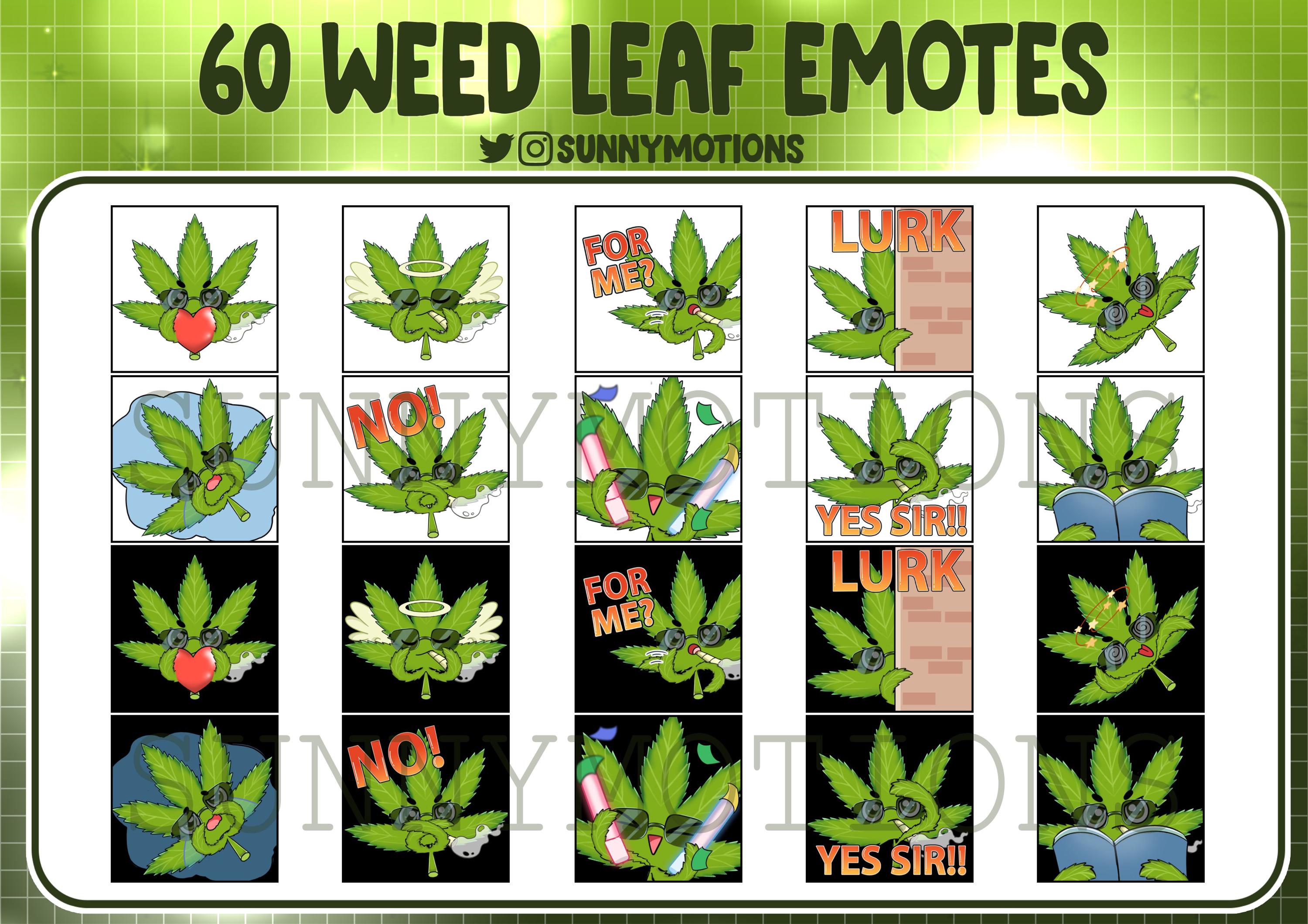 Cute Green Weed Leaf Twitch Emotes, Discord, Streamer, Kawai Marijuana ...