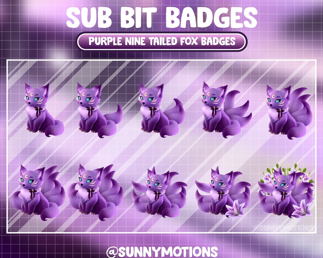 Purple Nine Tailed Fox Twitch Loyalty Sub Bit Badges / Kawai Animal ...