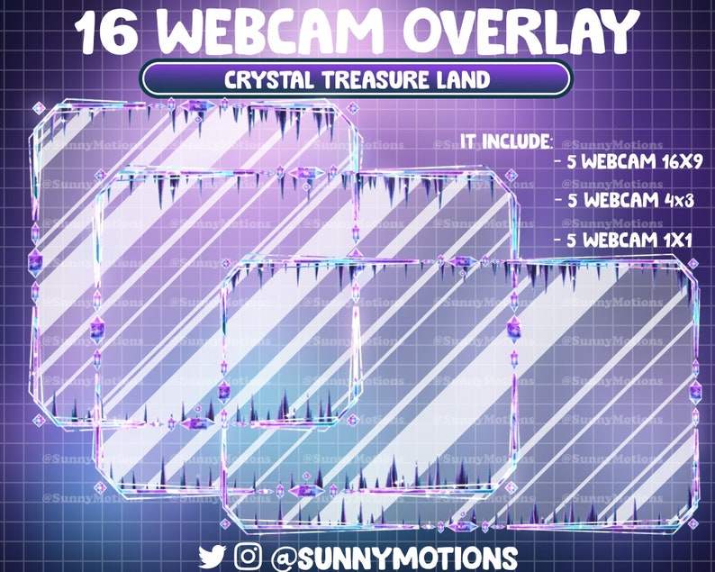 16 Animated Crystal Skull Cave Webcam Twitch Overlay, Purple Blue ...