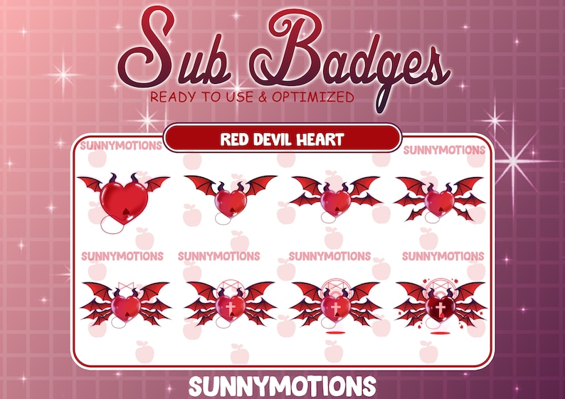 8x Monster Hearts Twitch Sub Bit Badges / Scary Devil Wings / Red Blood ...